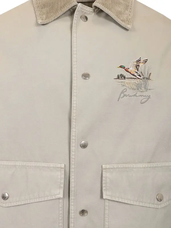 Burberry Motif Embroidered Press Stud Shirt Jacket
