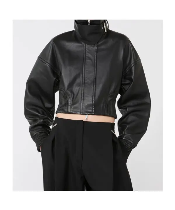 Sportmax High-neck Zipped Leather Bomber Jacket