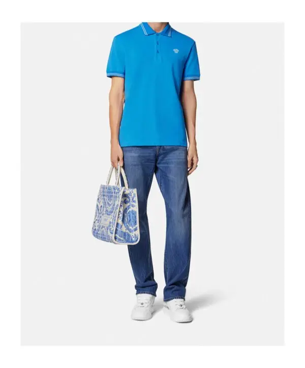 Versace Medusa-embroidered Short-sleeved Polo Shirt
