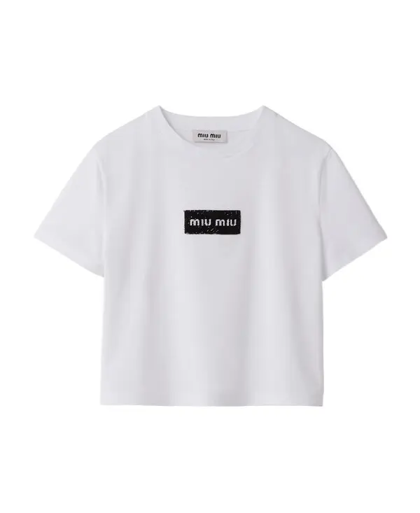 Miu Miu Embroidered Logo Jersey T-shirt