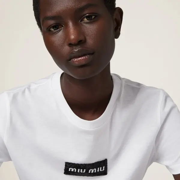 Miu Miu Embroidered Logo Jersey T-shirt