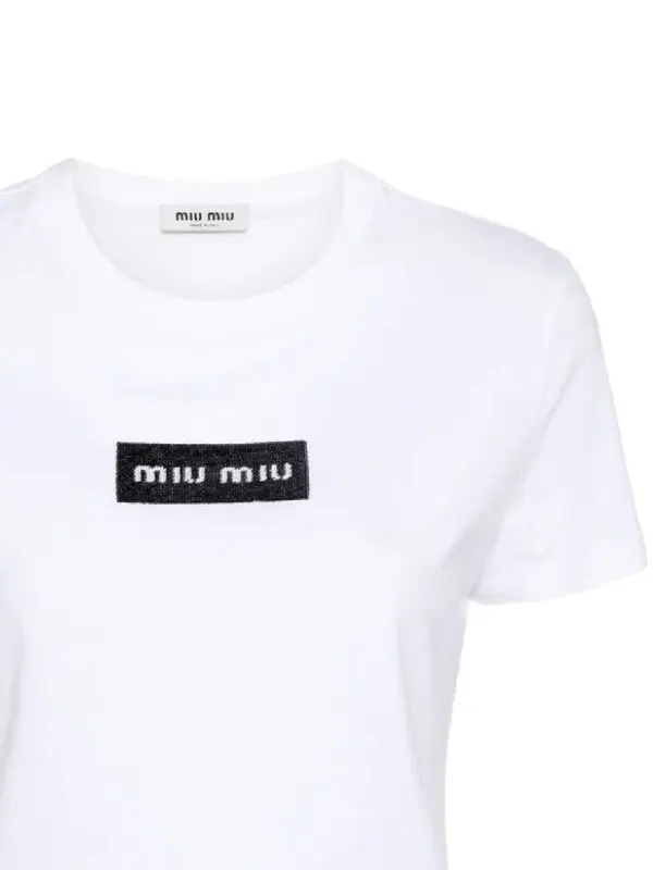 Miu Miu Embroidered Logo Jersey T-shirt