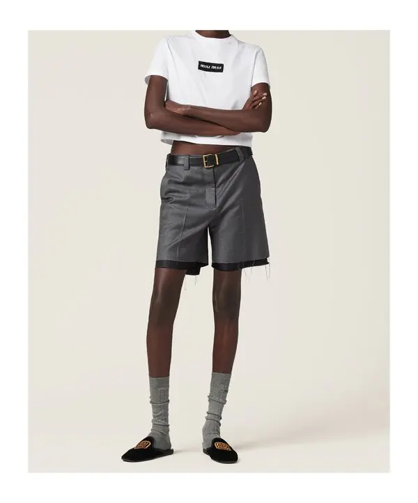 Miu Miu Embroidered Logo Jersey T-shirt