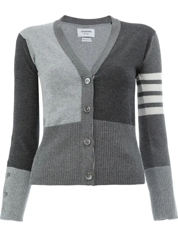 Thom Browne Color-blocked V-neck Cardigan - Grey