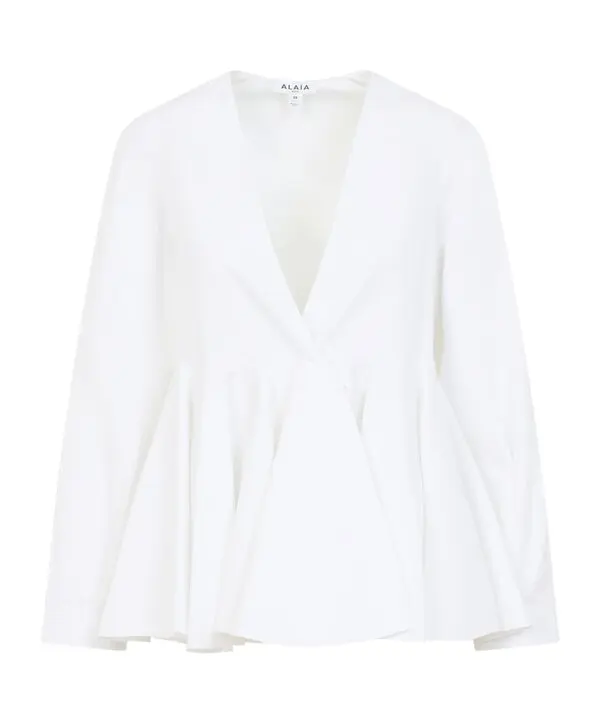 Alaïa Flared Poplin Shirt With Ruffled Hem