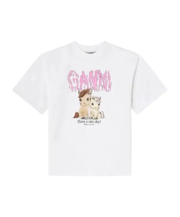 GANNI Logo Printed Crewneck T-shirt - White