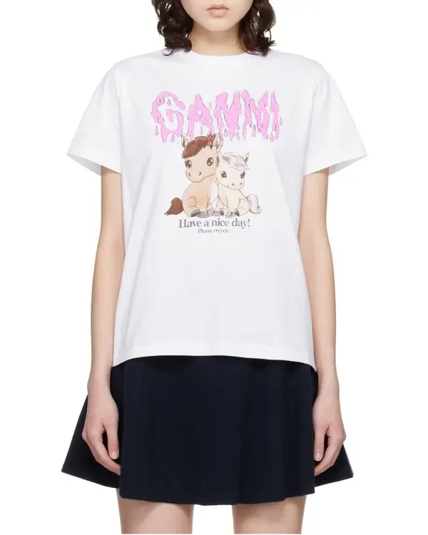 GANNI Logo Printed Crewneck T-shirt