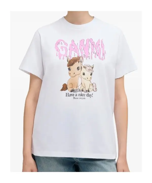GANNI Logo Printed Crewneck T-shirt