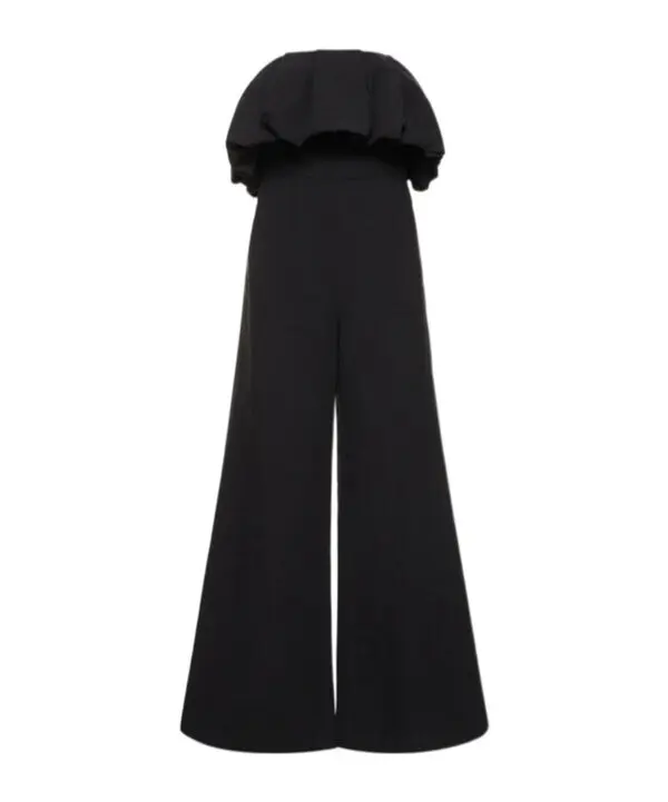 Simkhai Off-shoulder Ruffled Cotton And Linen Jumpsuit With Wide Legs - Black