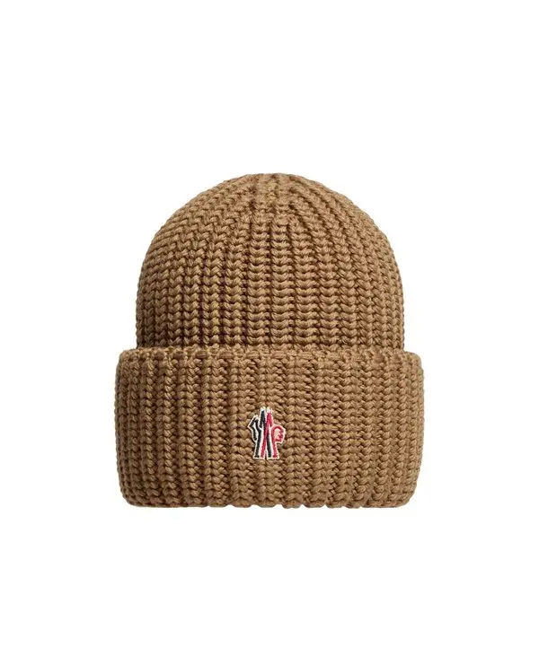 Moncler Logo Embroidered Beanie - Camel Beige