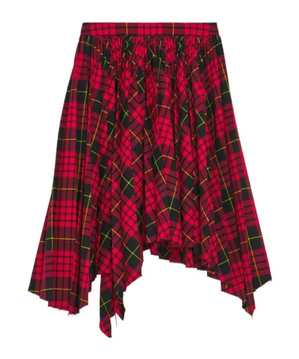 Alexander McQueen Tartan Asymmetric Pleated Skirt - Red/black/yellow