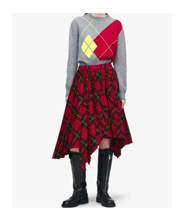 Alexander McQueen Tartan Asymmetric Pleated Skirt