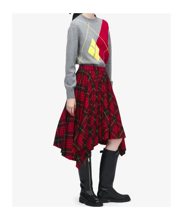 Alexander McQueen Tartan Asymmetric Pleated Skirt