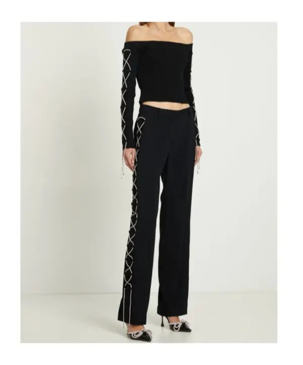 Giuseppe Di Morabito Embellished Lace-up Stretch Envers Satin Pants