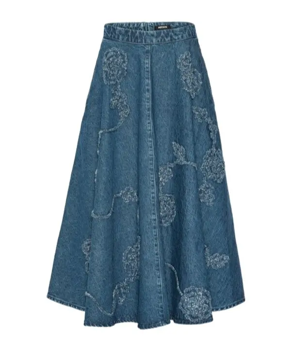 ROTATE BY BIRGER CHRISTENSEN Denim Flower Midi Skirt - Blue
