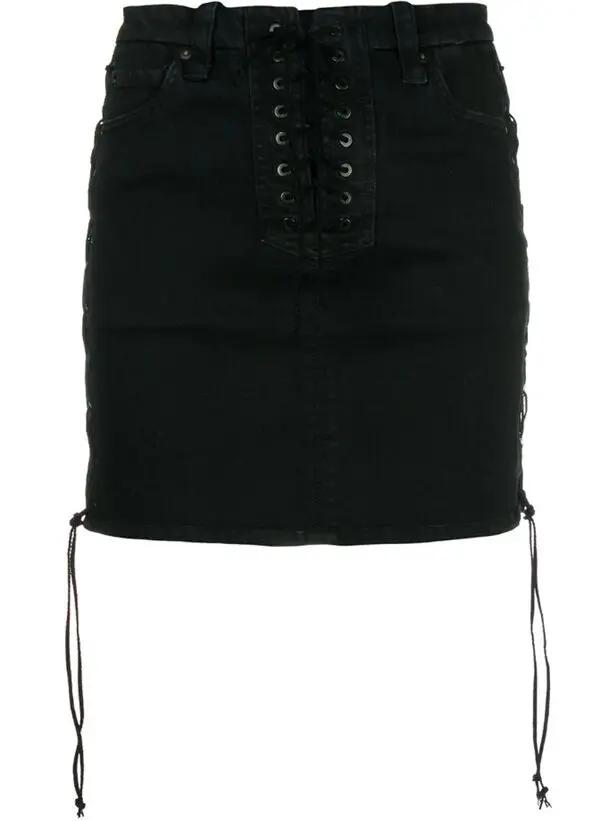 BEN TAVERNITI UNRAVEL PROJECT Lace-up Denim Skirt - Black
