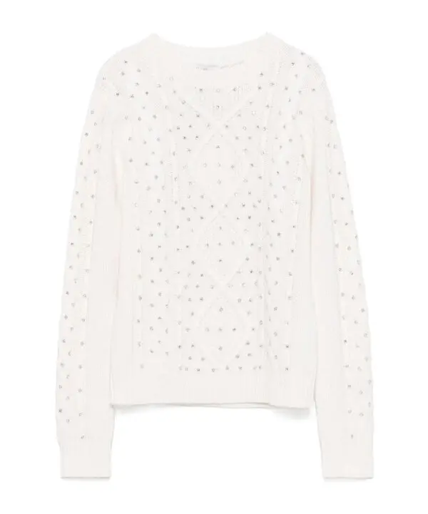 Max Mara Embellished Ribbed Knit Long Sleeve Sweater