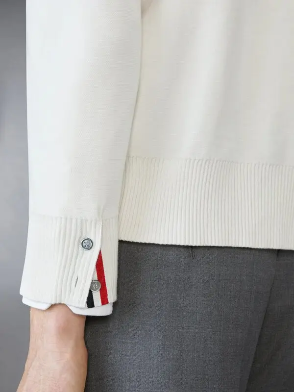 Thom Browne V-neck Knitted Cardigan With Signature Striped Placket And 4-bar Detailing - White