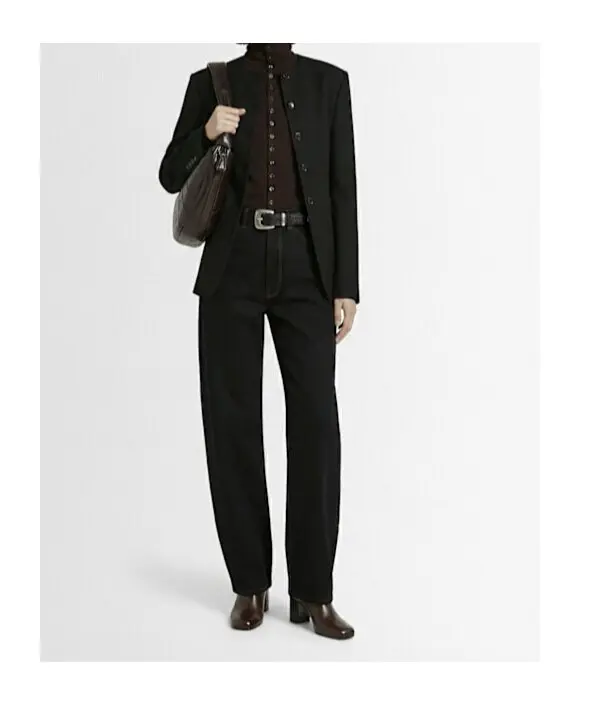 LEMAIRE High Waist Curved Cotton Pants - Black