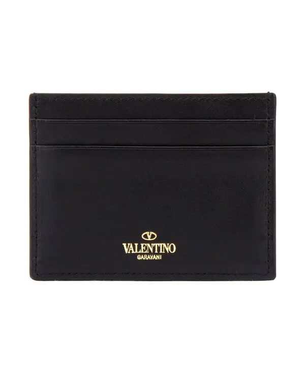 Valentino Garavani Rockstud Logo Printed Cardholder - Black