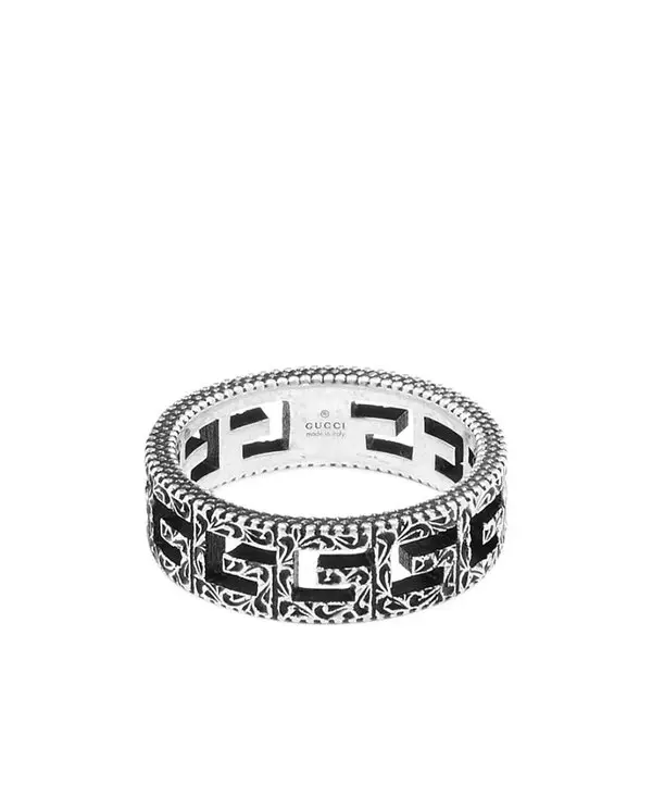 Gucci Silver Cube Ring With G Pattern - White