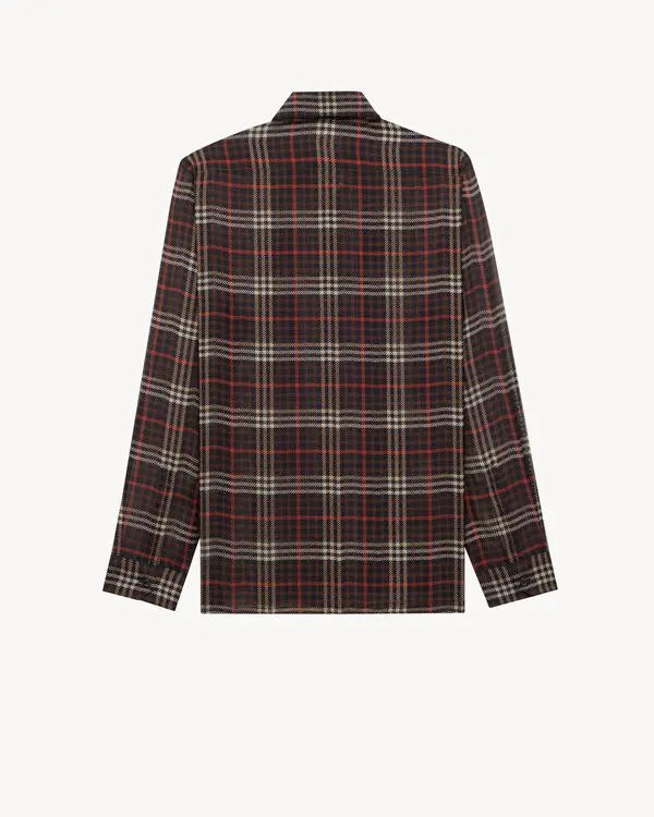 Saint Laurent Cassandre Tartan Shirt With Detachable Tie - Chestnut Red