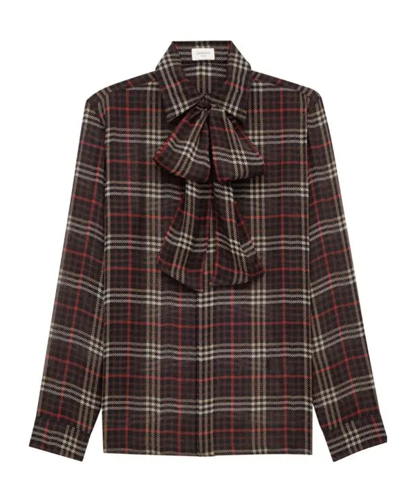Saint Laurent Cassandre Tartan Shirt With Detachable Tie - Chestnut Red