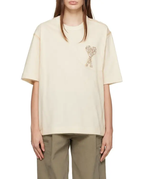 AMI Paris Crystal De Coeur-embroidery T-shirt