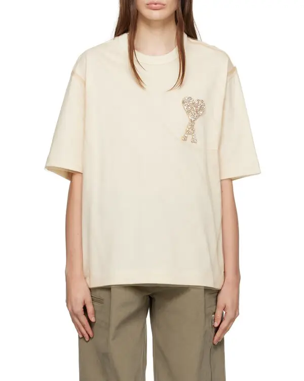 AMI Paris Crystal De Coeur-embroidery T-shirt