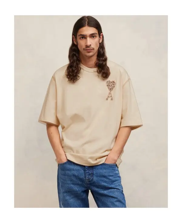 AMI Paris Crystal De Coeur-embroidery T-shirt