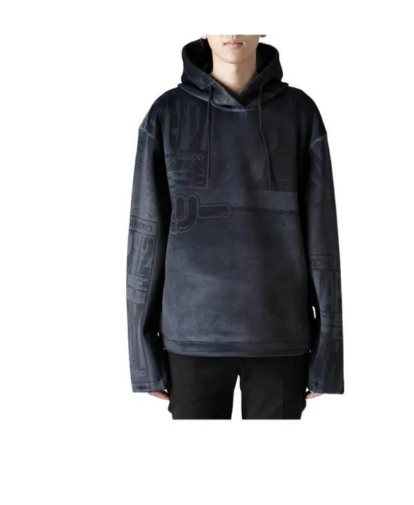 Y3 Tonal Logo Print Velvet Hoodie