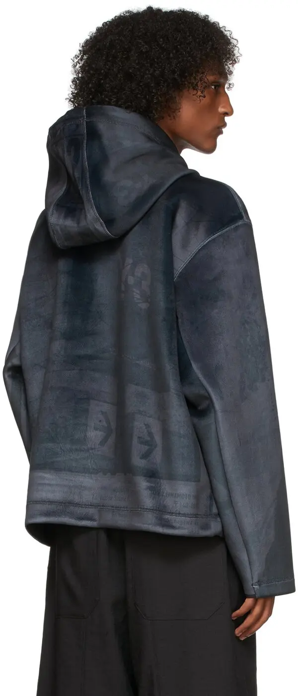 Y3 Tonal Logo Print Velvet Hoodie