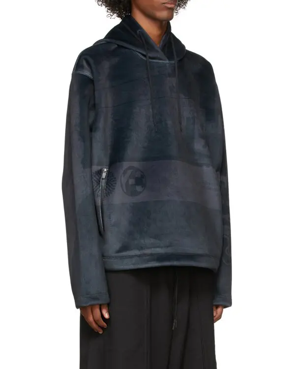 Y3 Tonal Logo Print Velvet Hoodie
