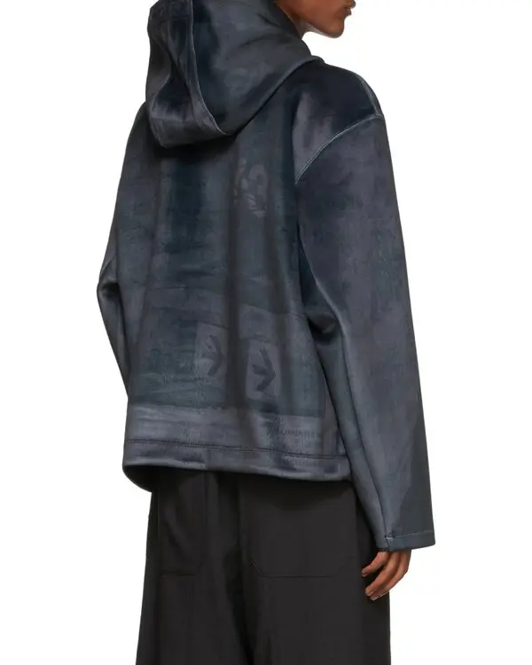 Y3 Tonal Logo Print Velvet Hoodie