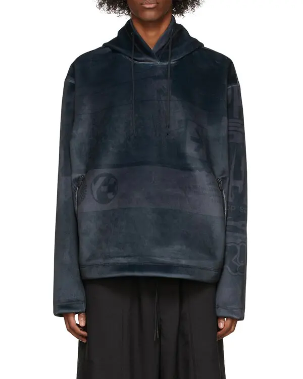 Y3 Tonal Logo Print Velvet Hoodie