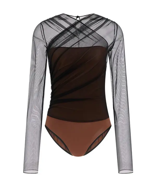 NENSI DOJAKA Rene Tulle Bodysuit With Front Ruffles