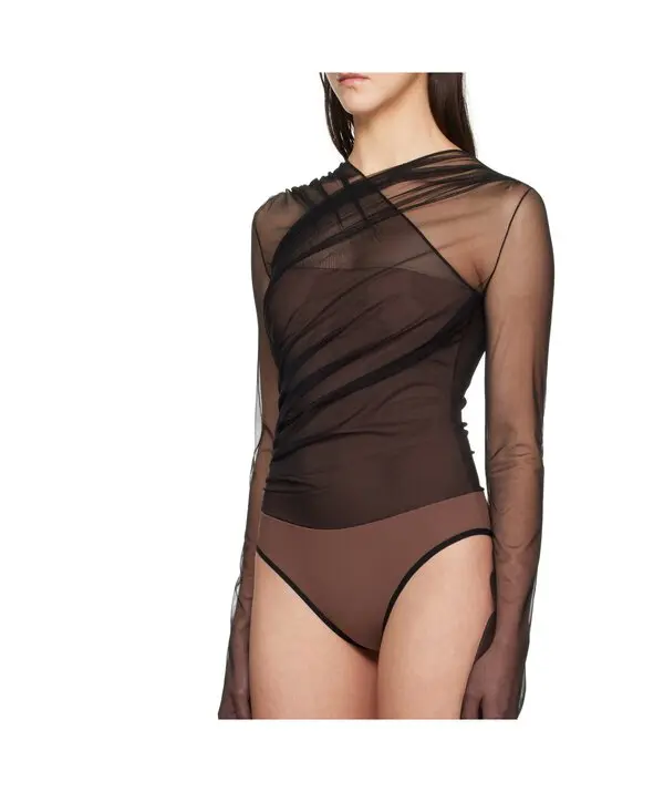 NENSI DOJAKA Rene Tulle Bodysuit With Front Ruffles