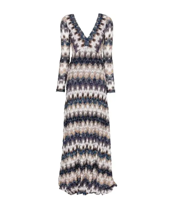 Missoni Maxi Dress With All-over Pattern And Long Sleeves - Black