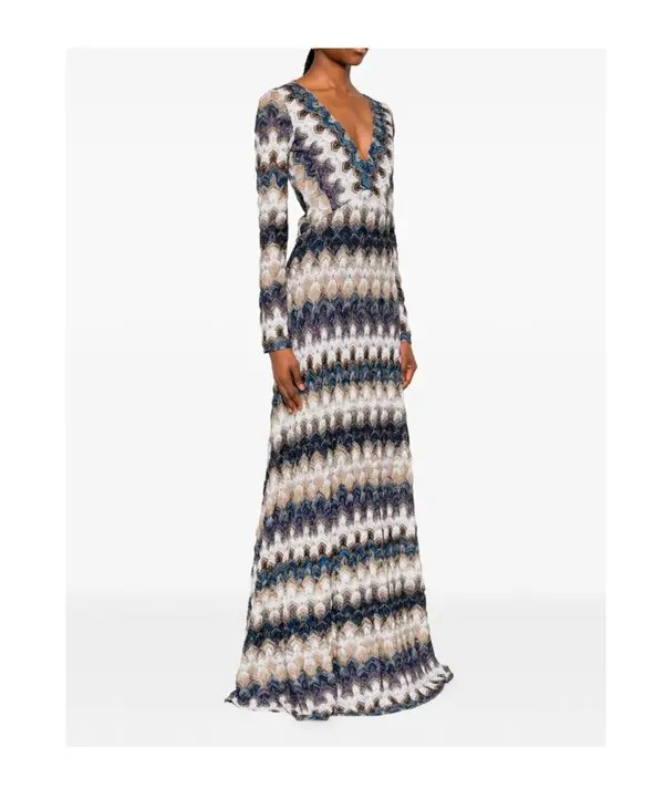 Missoni Maxi Dress With All-over Pattern And Long Sleeves - Black