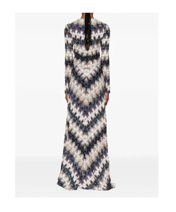 Missoni Maxi Dress With All-over Pattern And Long Sleeves - Black