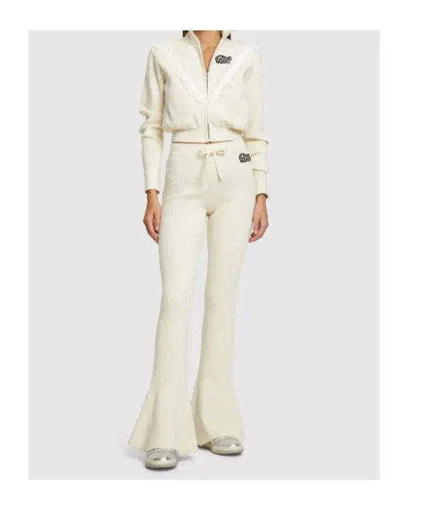 Alessandra Rich Wool Blend Rib Knit Flared Pants
