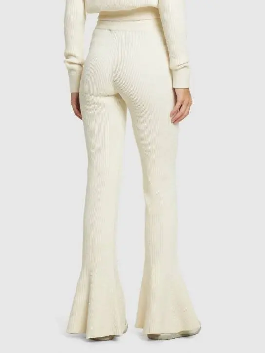 Alessandra Rich Wool Blend Rib Knit Flared Pants