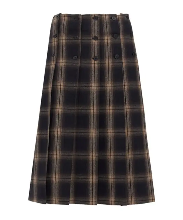 Attico Checked Cotton Midi Skirt