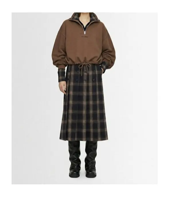 Attico Checked Cotton Midi Skirt