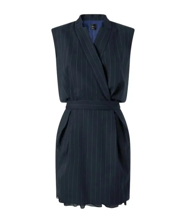 Pinko Sleeveless Wrap Mini Dress With Belted Waist And Ruffled Hem - Black