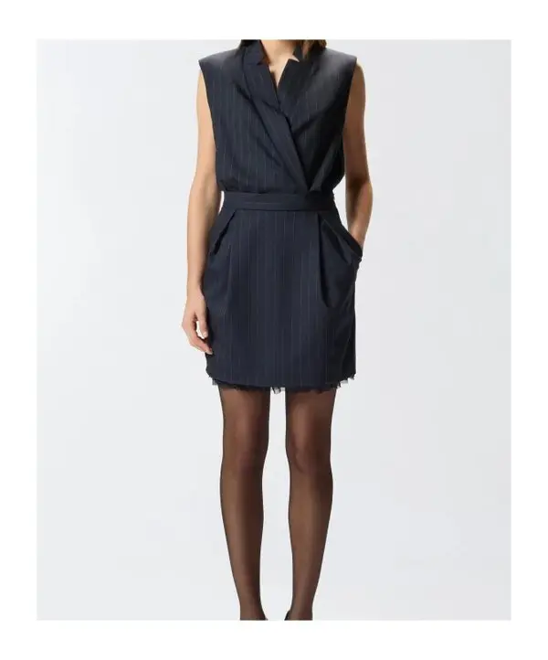 Pinko Sleeveless Wrap Mini Dress With Belted Waist And Ruffled Hem
