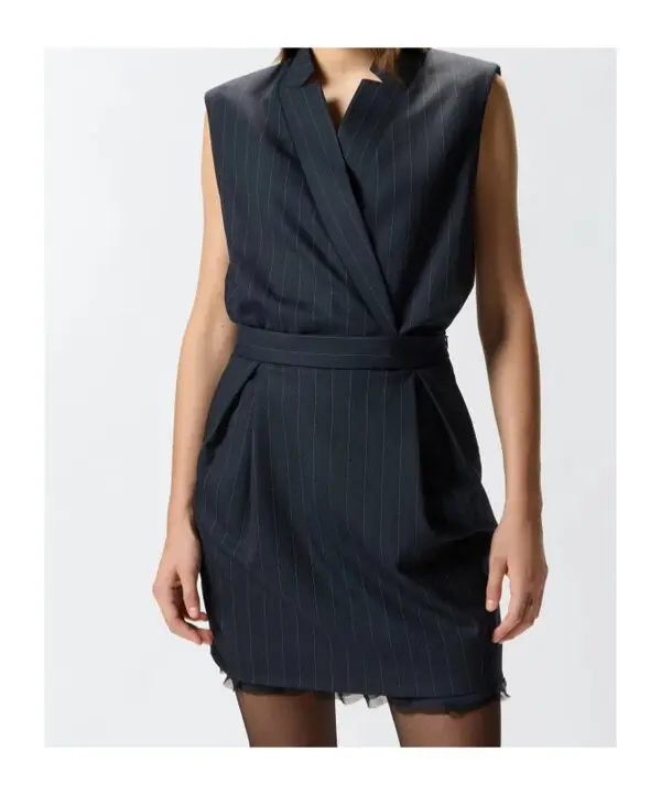 Pinko Sleeveless Wrap Mini Dress With Belted Waist And Ruffled Hem