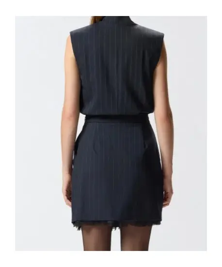 Pinko Sleeveless Wrap Mini Dress With Belted Waist And Ruffled Hem