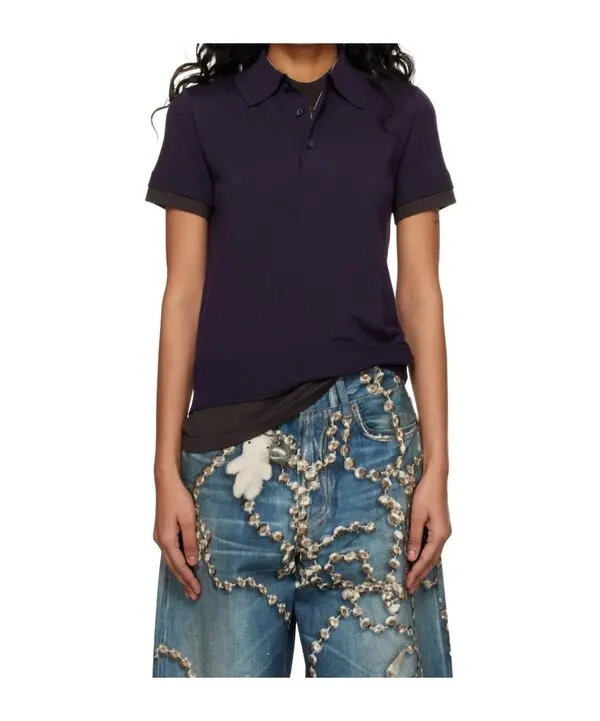 Acne Studios Knitted Polo Top With Contrasting Trim - Violet