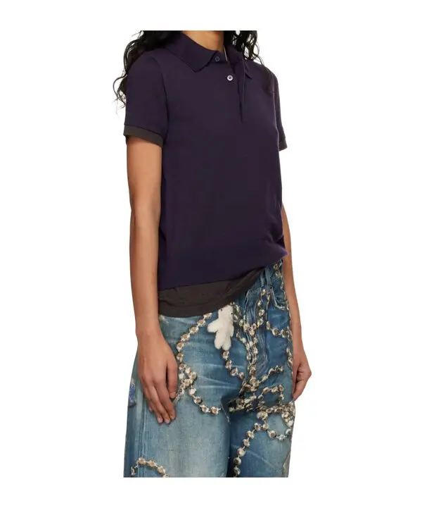Acne Studios Knitted Polo Top With Contrasting Trim - Violet